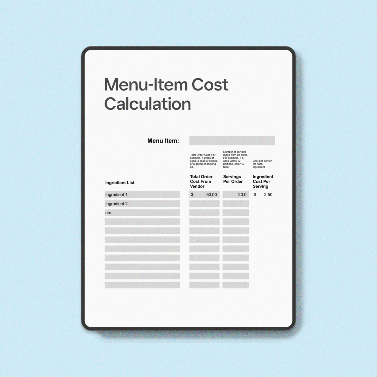 Menu Item-Cost Calculation Tool | Square